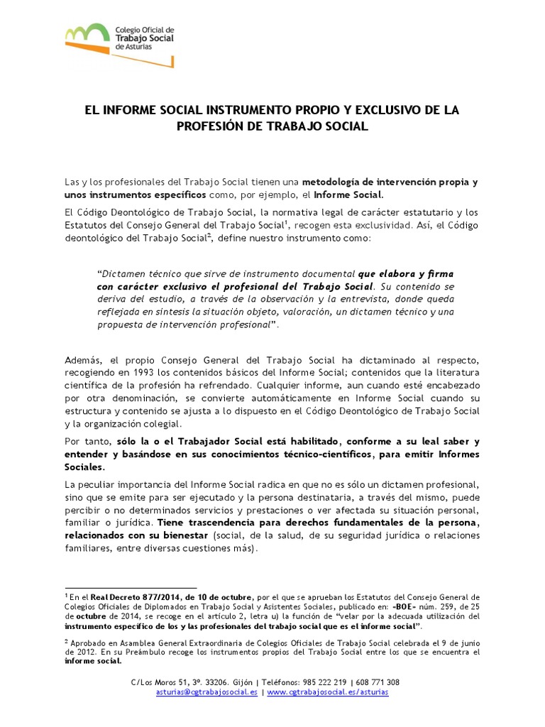 La importancia del informe social como instrumento propio y exclusivo ...