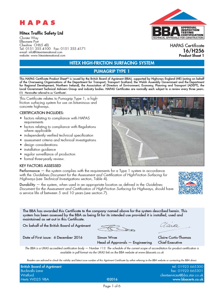 Hapas: Hitex Traffic Safety LTD HAPAS Certificate | PDF | Concrete | Road