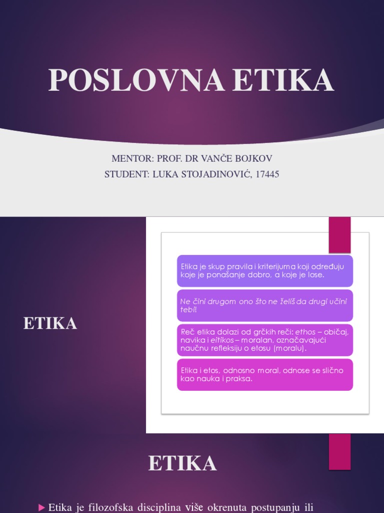 Poslovna etika PPT - Luka Stojadinovic | PDF