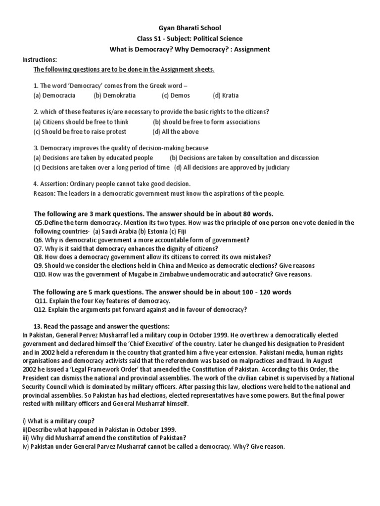 What Is Democracy Assignment 1 and Notes | PDF | Political Ideologies ...