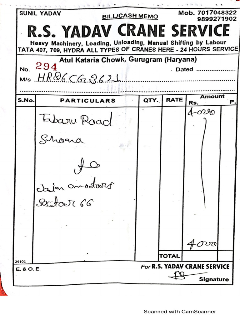 Crane Service Bill | PDF