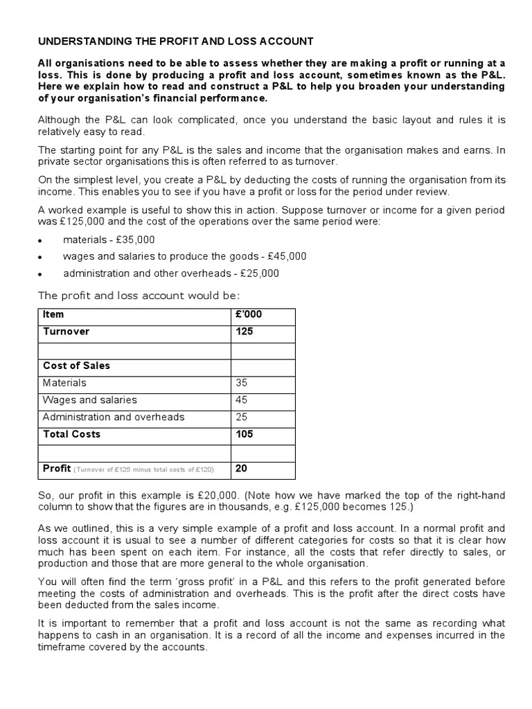 Profit and Loss Account Explained | PDF | Income Statement | Expense