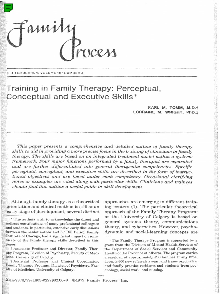 FAMILY PROCESS Family Therapist Skills 1 | PDF | Family Therapy ...
