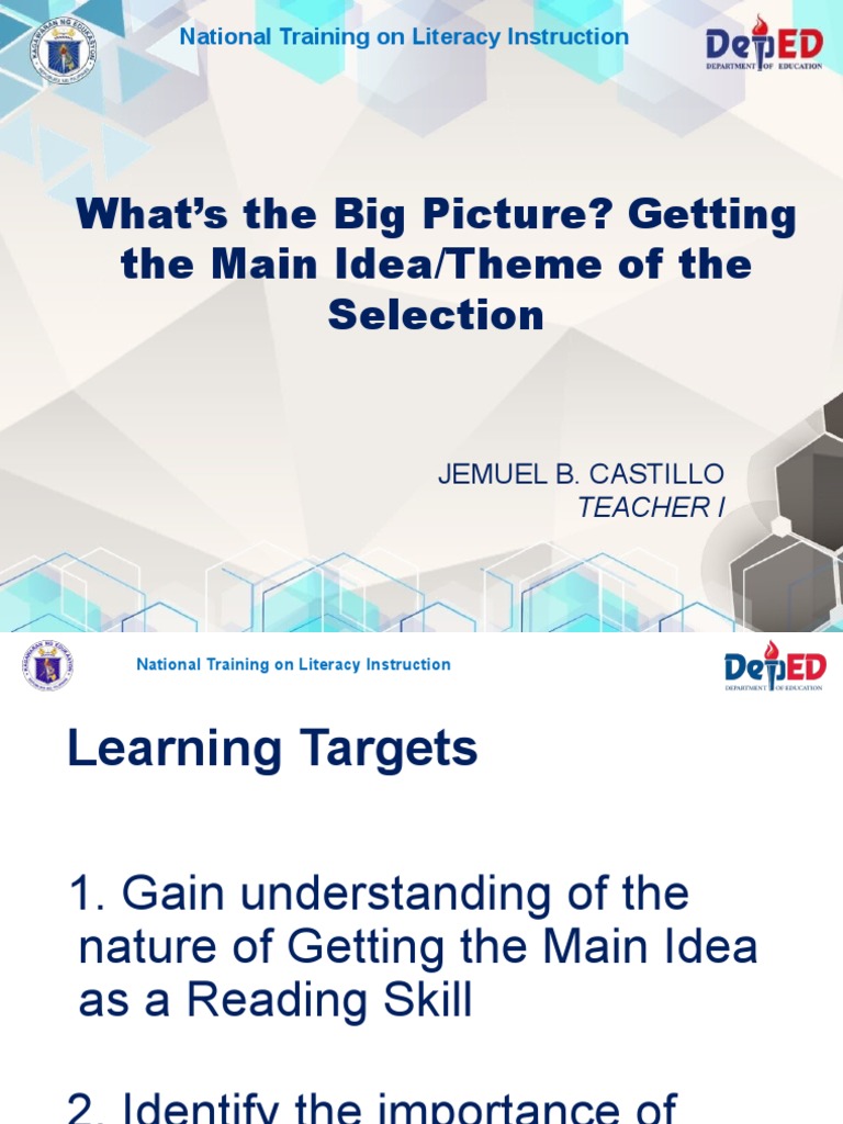 What's The Big Picture? Getting The Main Idea/Theme of The Selection ...