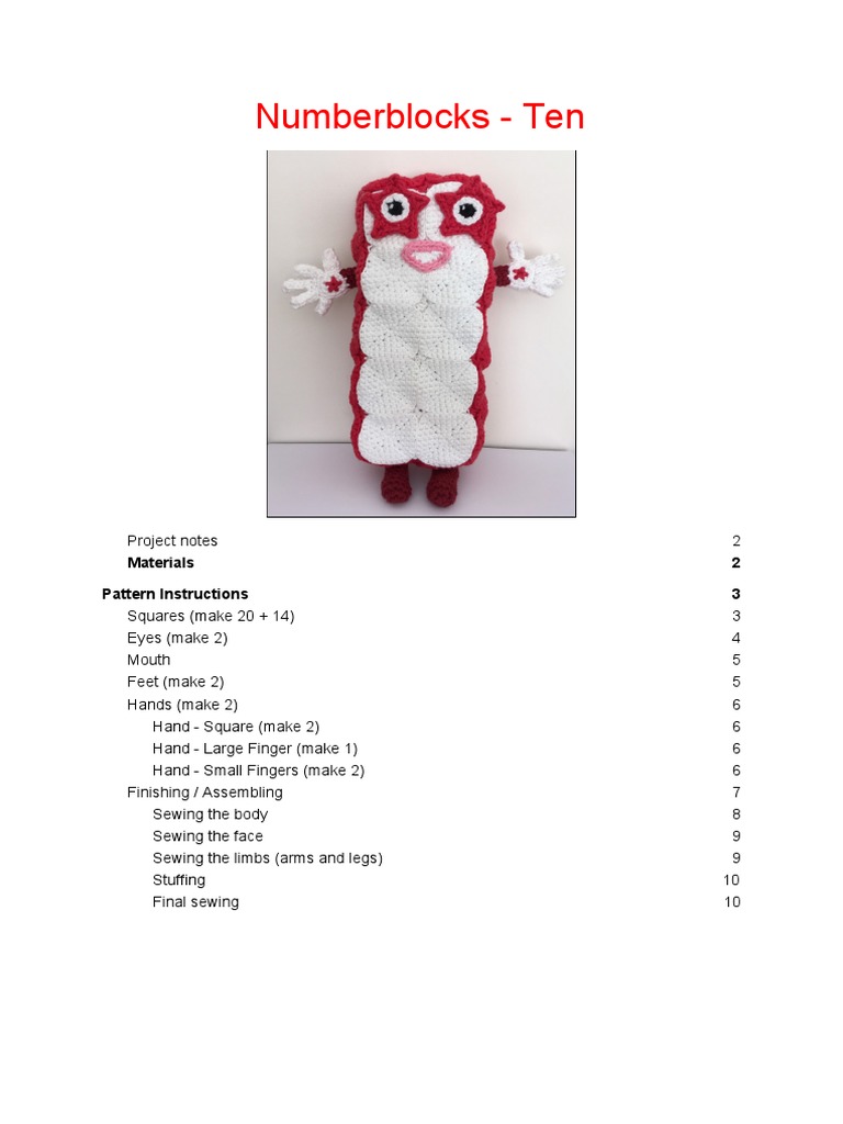 Numberblocks - Ten: Materials 2 Pattern Instructions 3 | PDF | Crochet ...