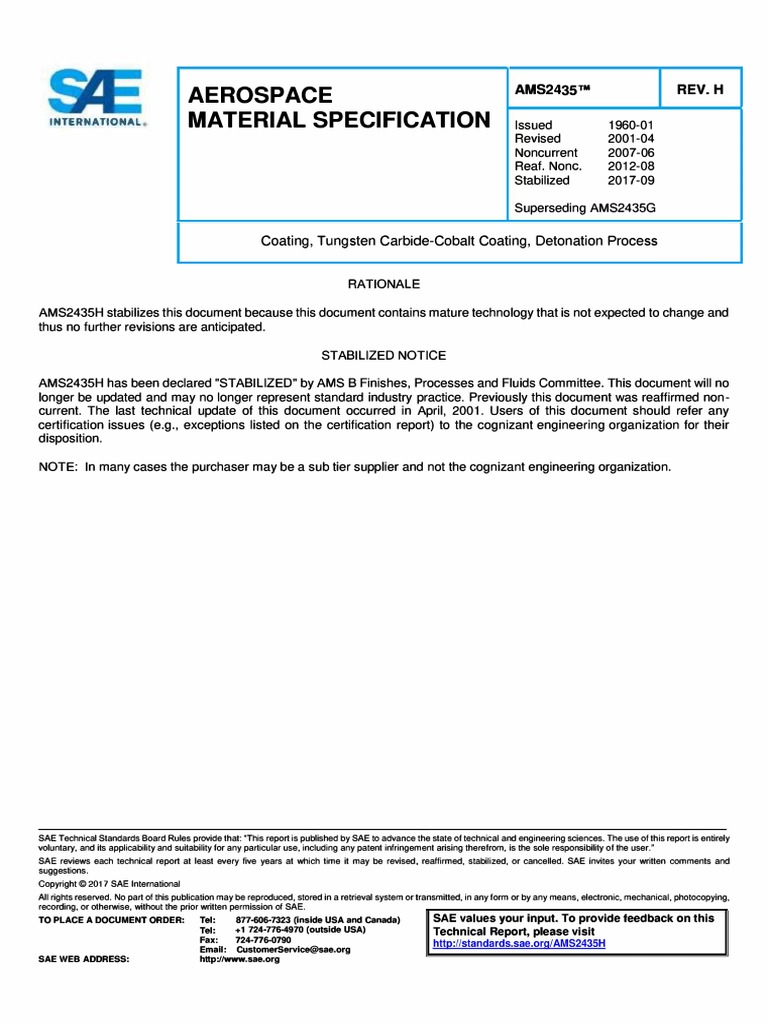 Aerospace Material Specification: Coating, Tungsten Carbide-Cobalt ...