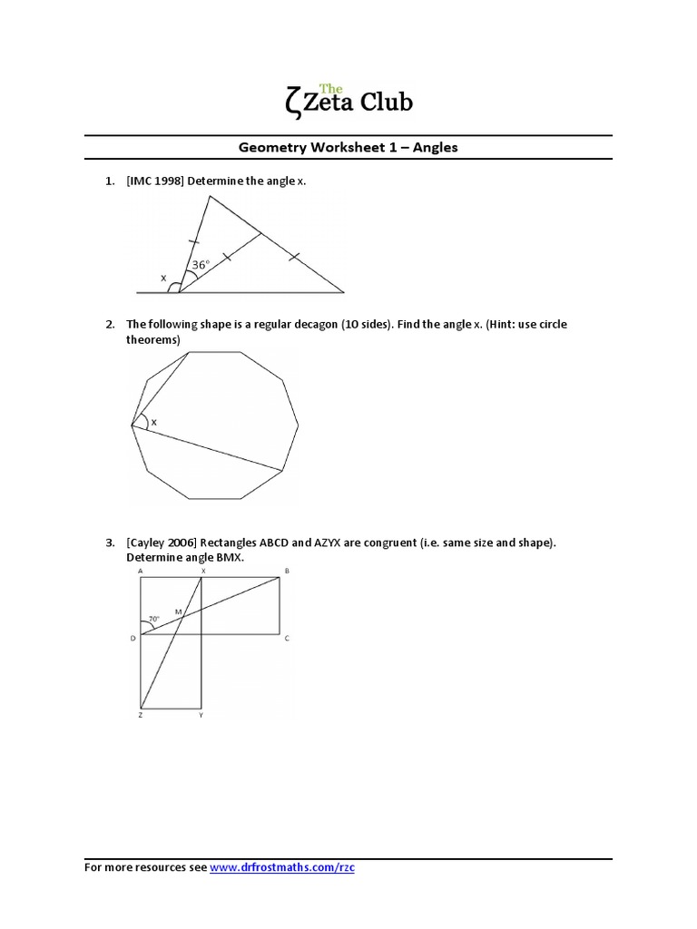 Geometry Worksheet 1 - Angles | PDF | Triangle | Area