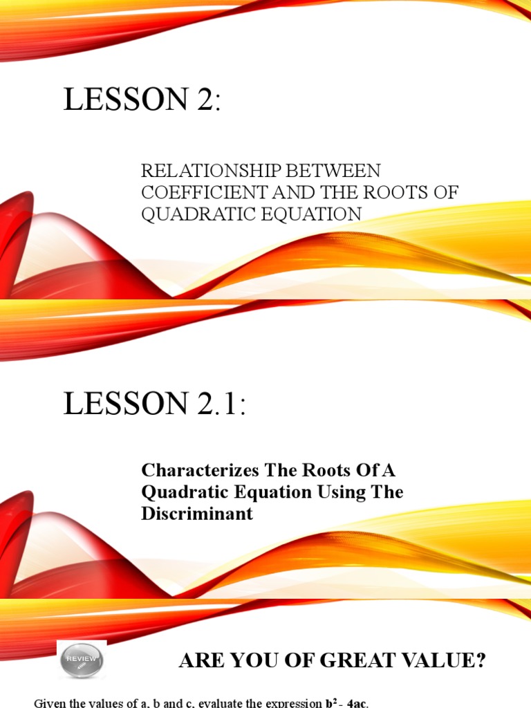 Lesson 2:: Relationship Between Coefficient and The Roots of Quadratic ...