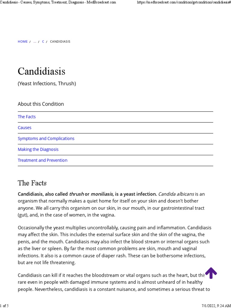 Candidiasis - Causes, Symptoms, Treatment, Diagnosis | PDF ...