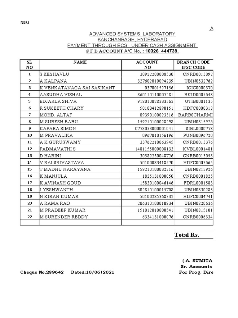 S F D ACCOUNT A/C No.: 10326 444738.: SL Name Account Branch Code NO NO ...