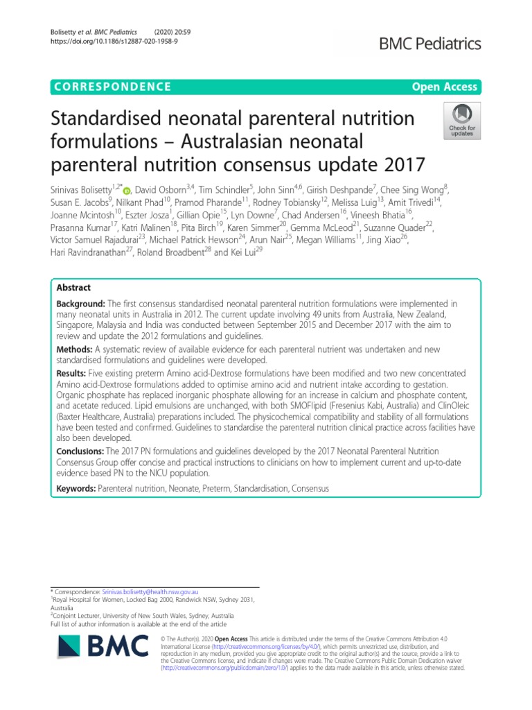 Standardised Neonatal Parenteral Nutrition Formula | PDF | Intravenous ...