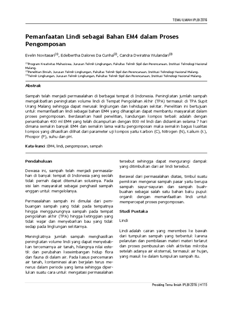 IPLBI2016 H 115 120 Pemanfaatan Lindi Sebagai Bahan EM4 Dalam Proses Pengomposan | PDF