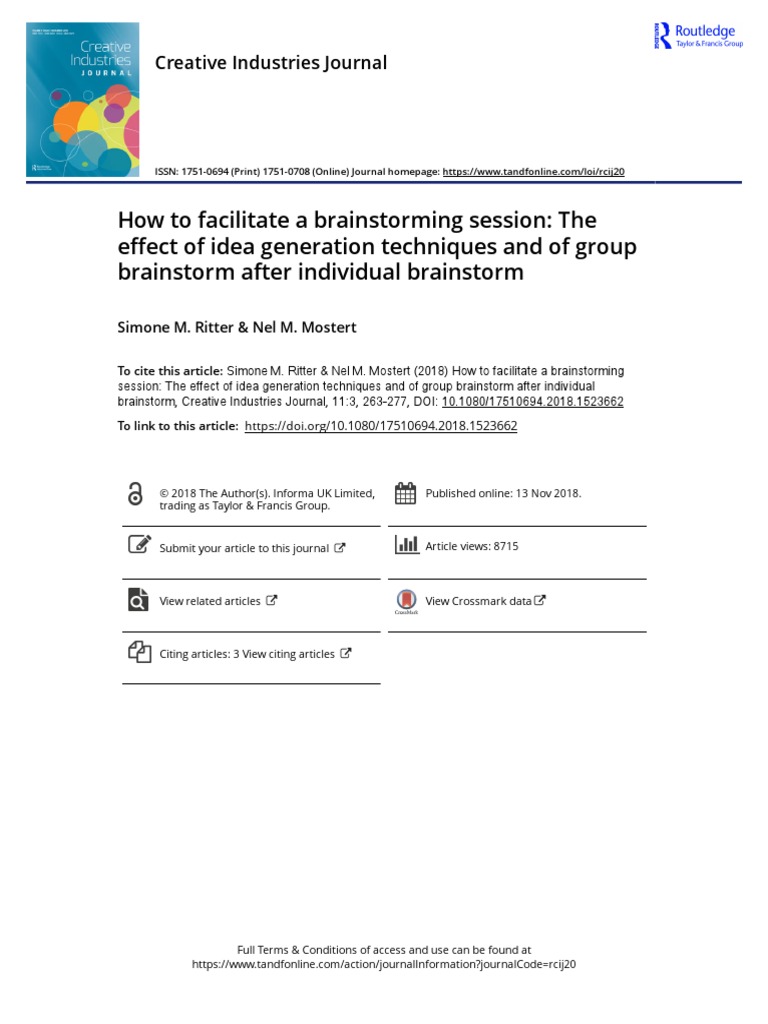 How To Facilitate A Brainstorming Session The Effect of Idea Generation Techniques and of Group ...