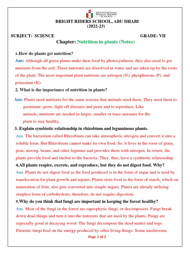 Notes-Nutrition in Plants | PDF | Plants | Legume