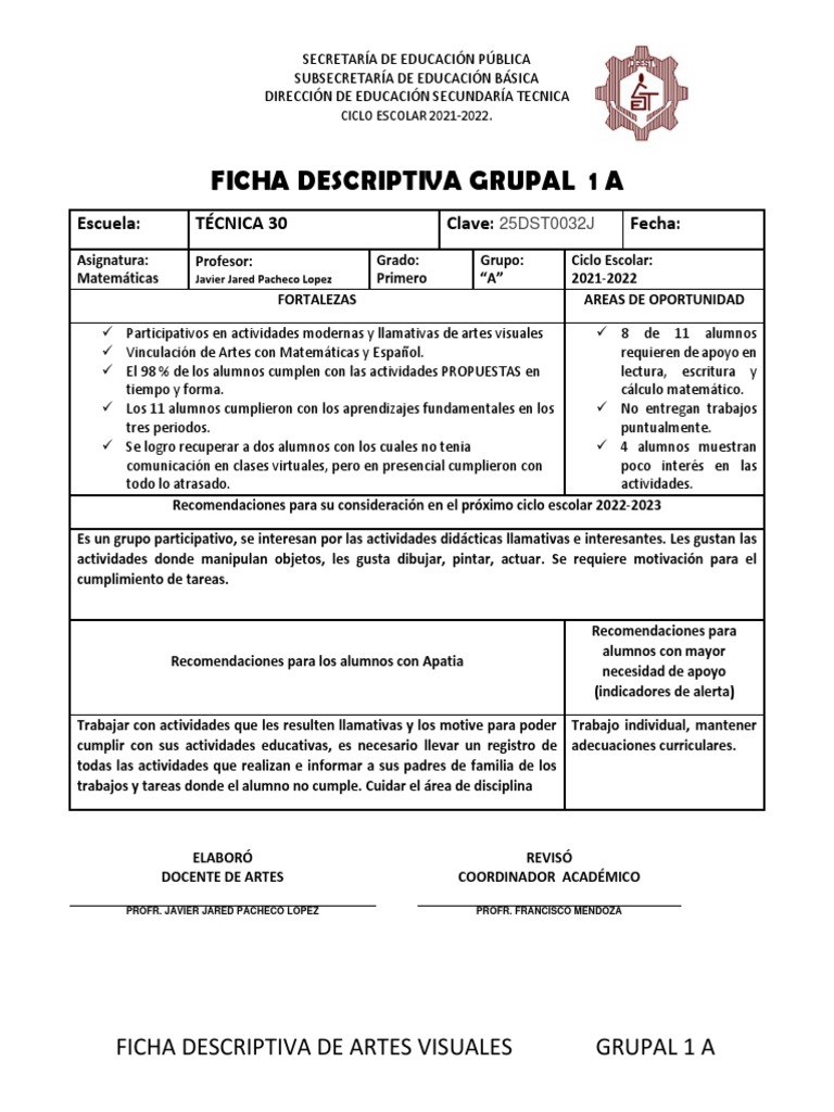 1 A Fichas-Descriptiva Grupal - De-Secundaria Tec 30 2021-2022 | PDF ...