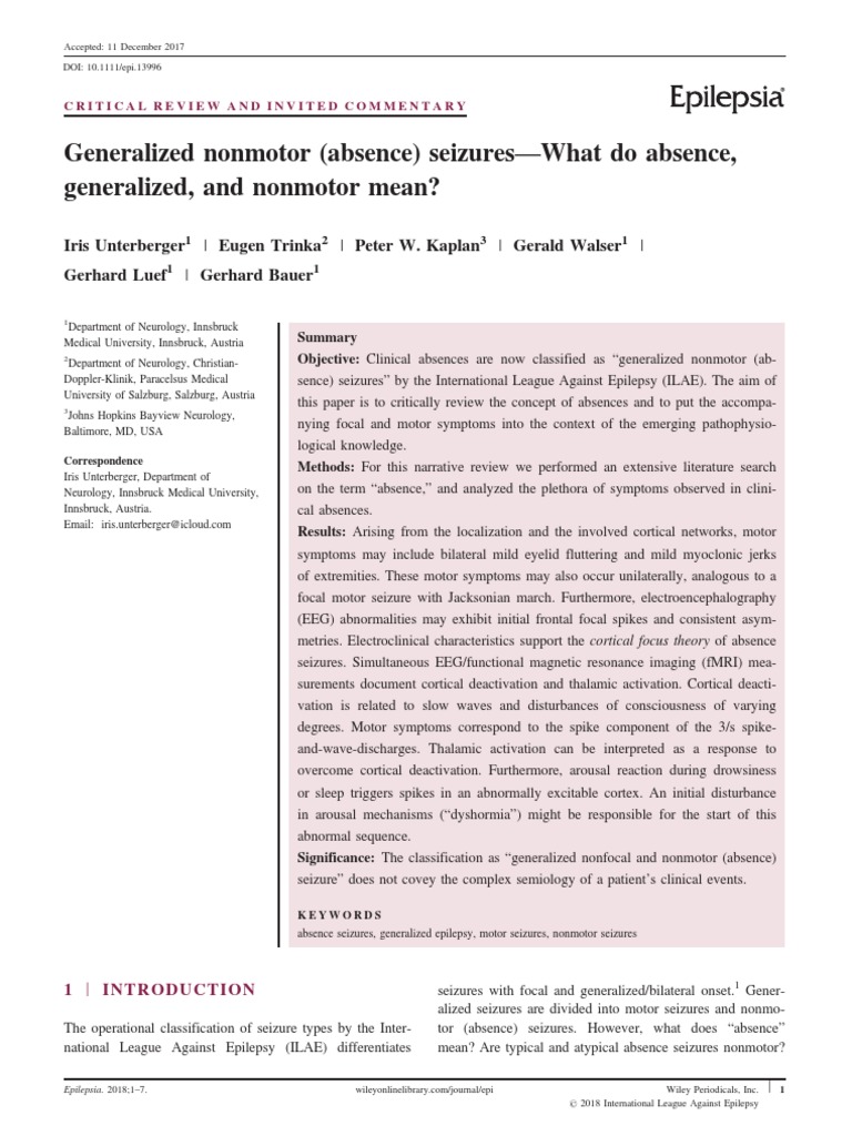 Generalized Nonmotor (Absence) Seizures - What Do Absence, Generalized ...