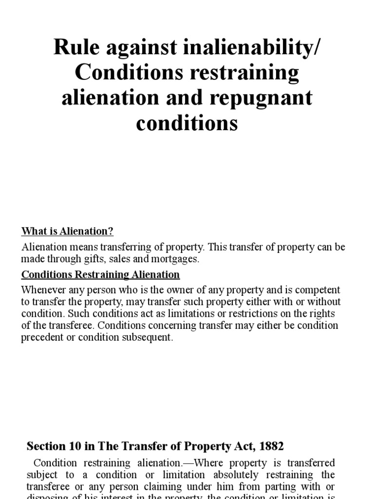 Conditions Restraining Alienation in Law | PDF | Lease | Property