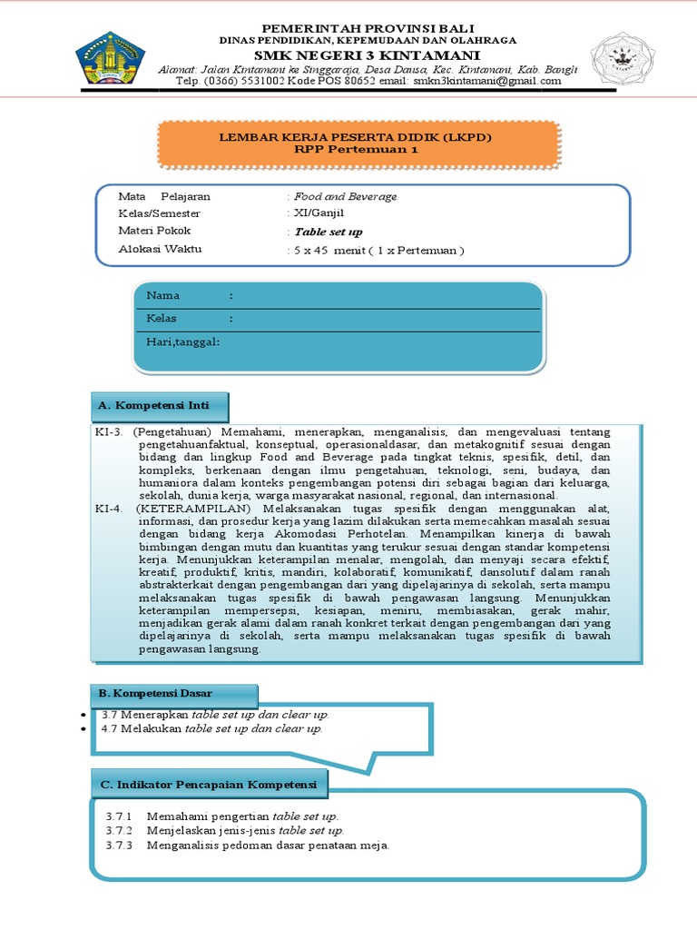 Table Set Up: Pedoman Dasar Penataan Meja | PDF
