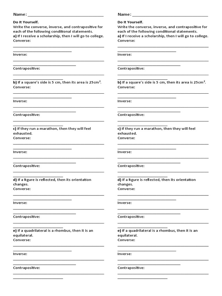 Worksheet providing examples of conditional statements and exercises to ...