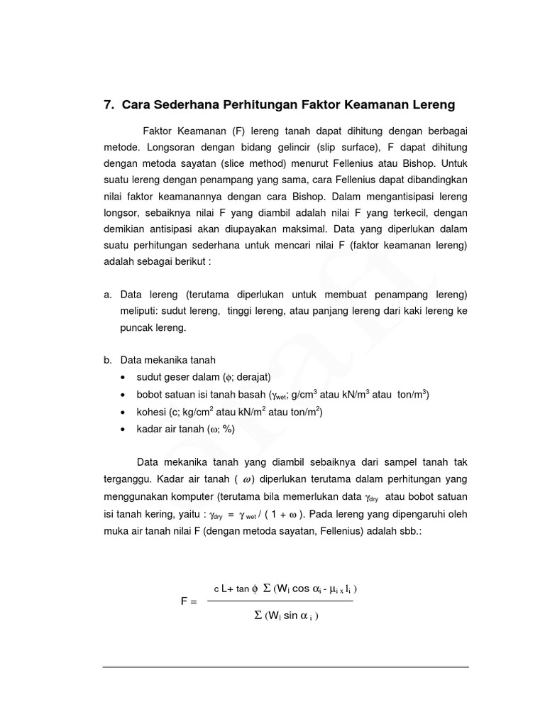 Hitungan Stabilitas Lereng Fellenius | PDF