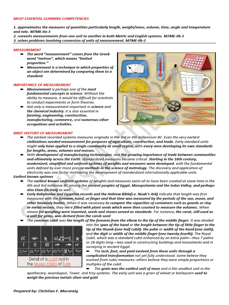 G7 Q2 Measurements Learning Material | PDF | Measurement | Weight