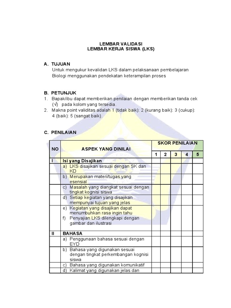 Lembar Validasi Lks | PDF