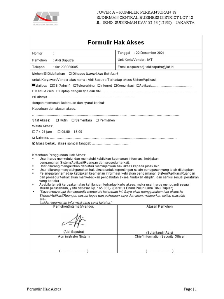 Form Hak Akses IAT-dikonversi | PDF