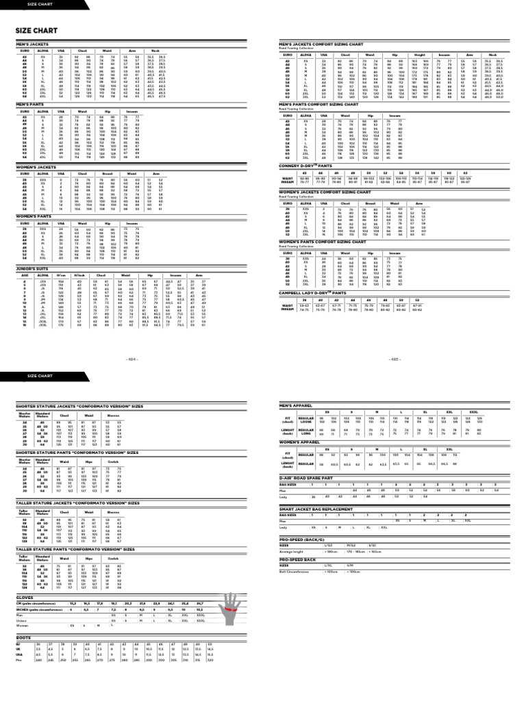 Size Chart: Road Touring Collection | PDF