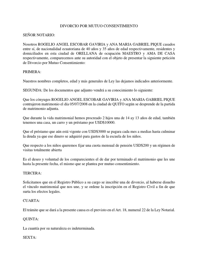 Divorcio Por Mutuo Consentimiento | PDF