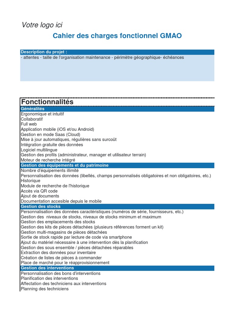 GMAO Cahier Des Charges MW | PDF | Application | Progiciel de gestion intégré