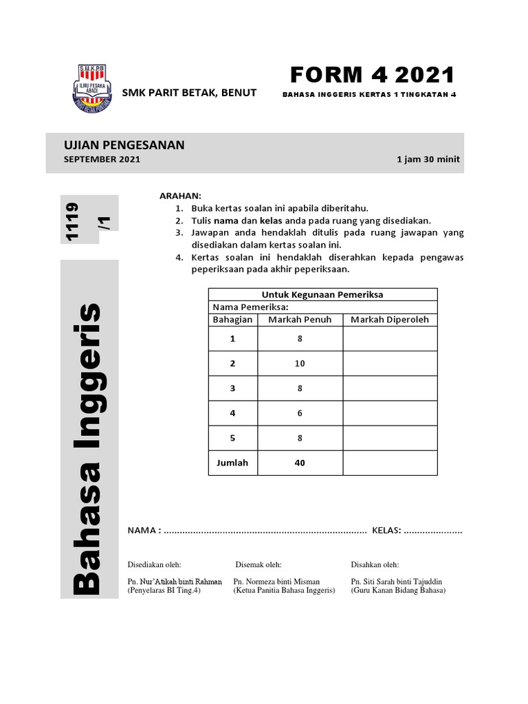 Form 4 English Paper1 Ujian Pengesanan Sept2021 | PDF | Credit Card ...