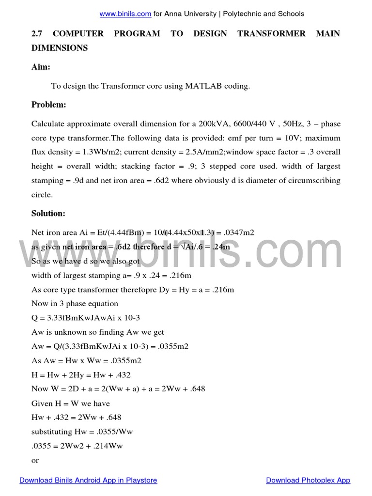 EE8002 UNIT 2 Computer Program | PDF | Transformer | Electric Power ...