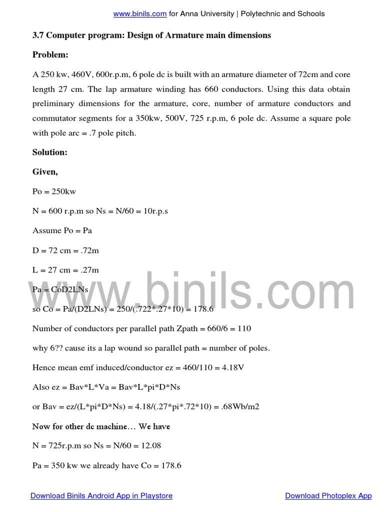 EE8002 UNIT 3 Design of Armature Main Dimensions | PDF | Physical ...