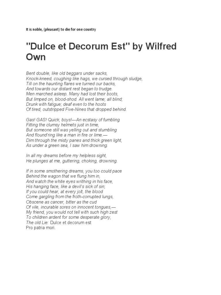 Dulce Et Decorum Est | PDF | Horace | Poetry
