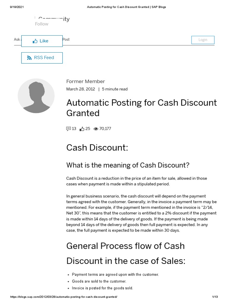 Automatic Posting For Cash Discount Granted - SAP Blogs | PDF | Invoice ...