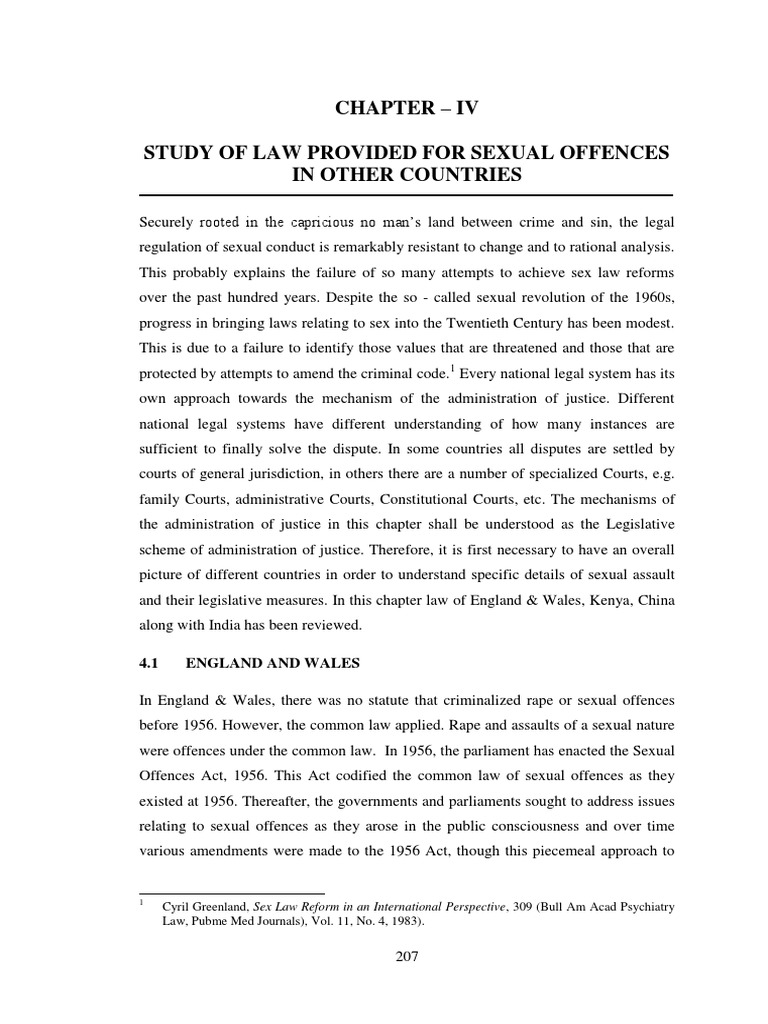 Chapter - Iv Study of Law Provided For Sexual Offences in Other Countries | PDF | Rape | Sexual ...