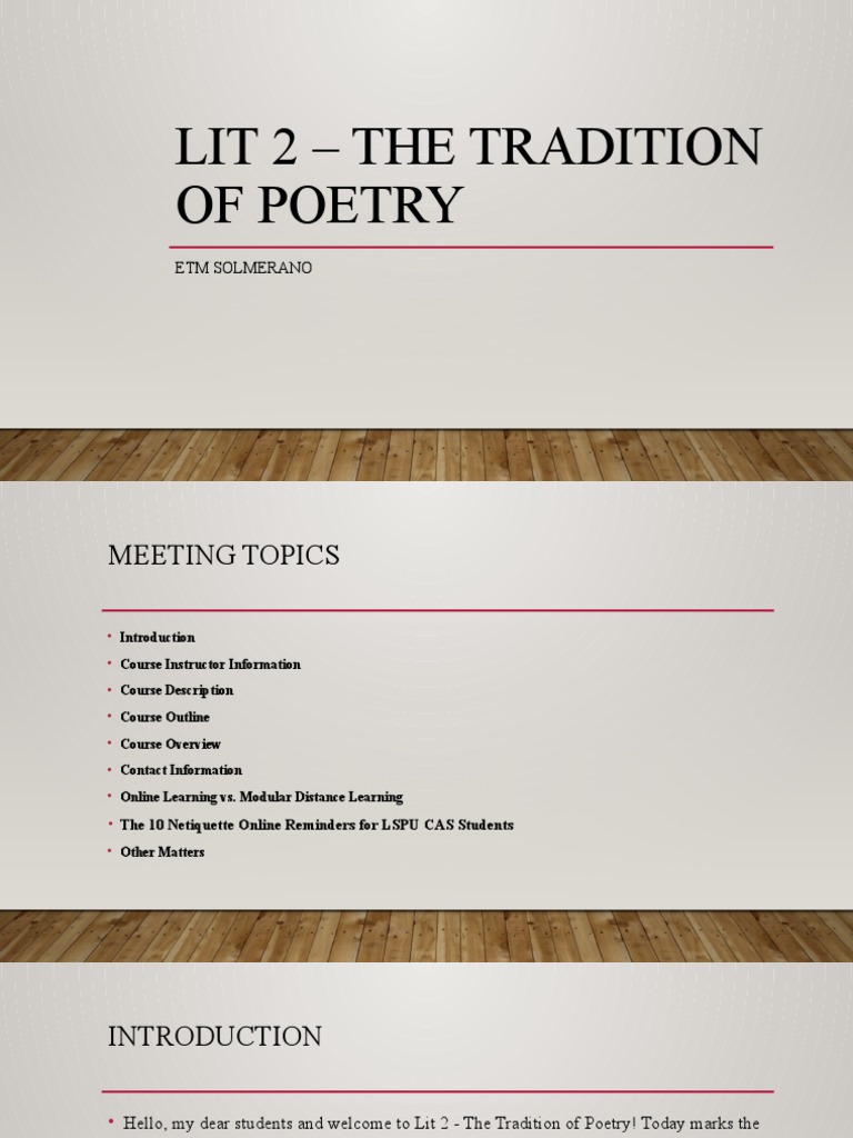 Lit 2 - The Tradition of Poetry First Virtual Meeting | PDF ...