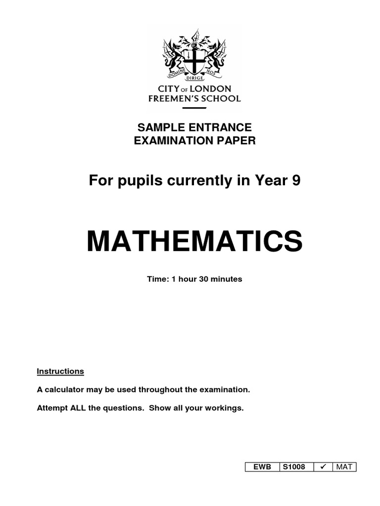 Mathematics: For Pupils Currently in Year 9 | PDF | Area | Mathematics