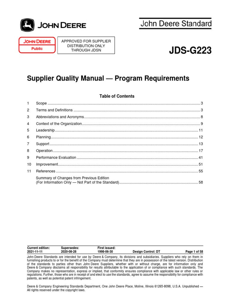 JDS-G223: Supplier Quality Manual - Program Requirements | PDF | Iso ...