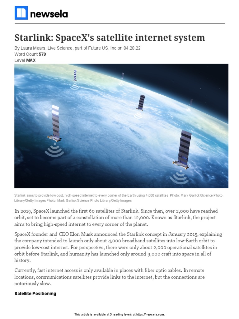 Starlink: SpaceX's Satellite Internet System | PDF | Satellite | Space X