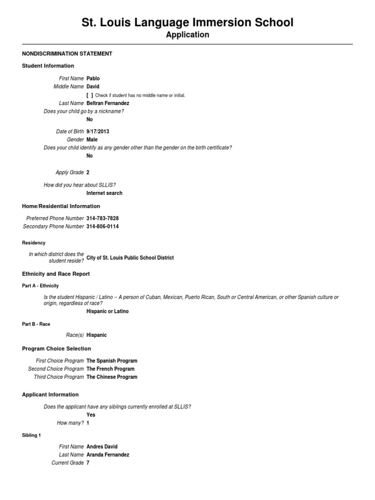 St. Louis Language Immersion School Application | PDF | Farms ...