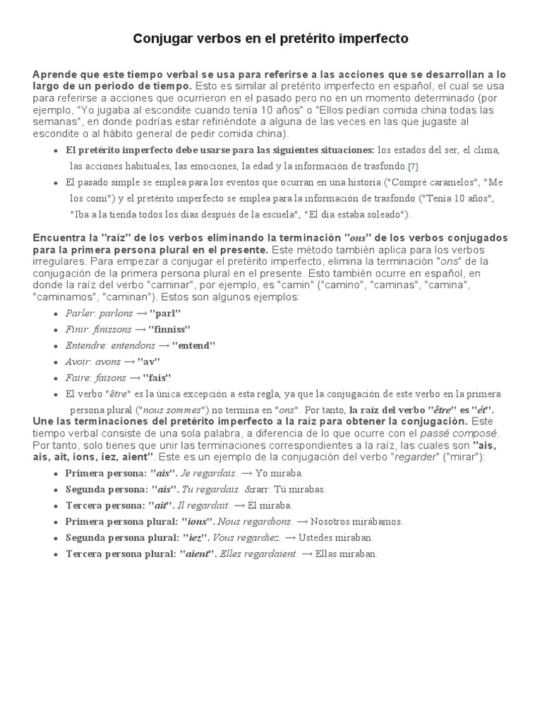 Conjugar Verbos en El Pretérito Imperfecto | PDF | Verbo | Artes del ...