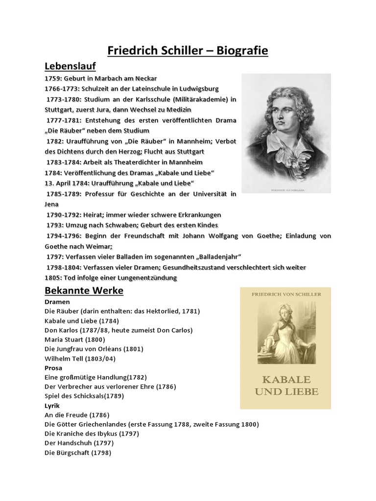 Friedrich Schiller Handout | PDF