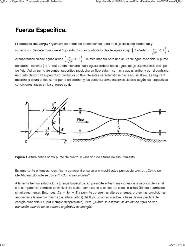 Fuerza Específica. Compuerta y Resalto Hidráulico | PDF | Fuerza ...