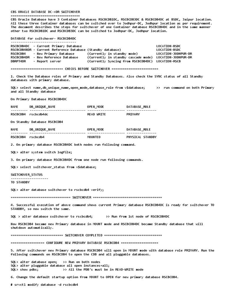 SOP DC-DR Database DRILL | Download Free PDF | Databases | Data