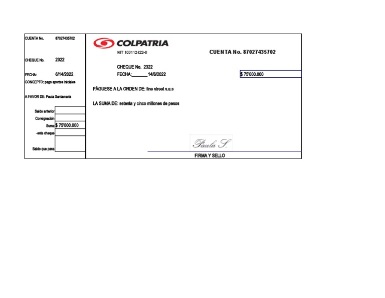 cheque colpatria | PDF
