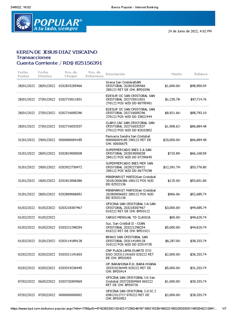 Banco Popular - Internet Banking | PDF