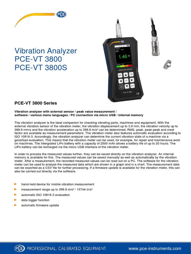 Vibration Analyzer PCE-VT 3800 PCE-VT 3800S | PDF | Hertz | Accuracy ...