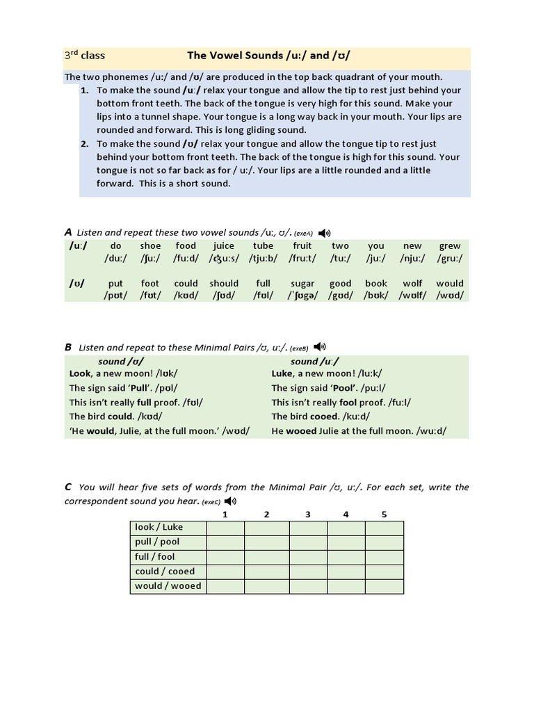 3rd Vowel Sounds U and Ʊ | PDF | Moose | Linguistics