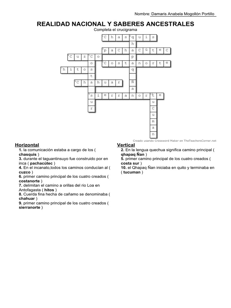 Crucigrama | PDF | América del Sur | Andes